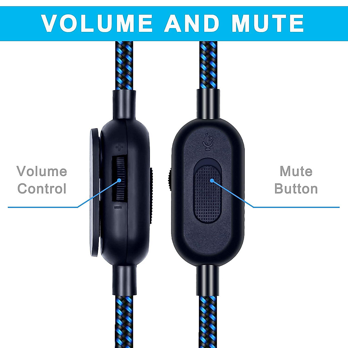 G433 Cable, Braided Replacement Extension Cord with Mic Mute Volume Control Clip for Logitech G433 G233 G Pro X Gaming Headset - Blue