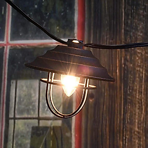 LumaBase Electric Café String Lights with 10 Bronze Metal Shades