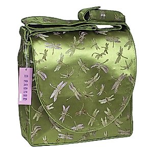 I Frogee Olive Green Dragonfly Brocade Diaper Bags 12x12x4 Messenger Bag/Laptop Shoulder Bag
