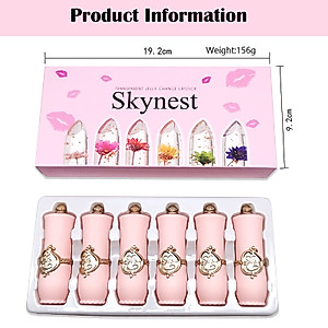 Btspring Clear Flower Jelly Lipstick, 6 Packs Nutritious Moisturizer Lip Balm Temperature Color Change Lipstick Matte Long Lasting Lip Gloss (Pink)