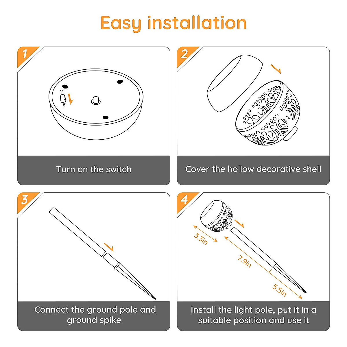 OOWOLF Solar Pathway Lights Outdoor IP65 Waterproof Solar Powered Garden Lights, Long Last Auto On/Off Pathway Decor LED Landscape Lighting for Path Walkway Patio Yard Lawn (4 Pack, Warm-Red Light)