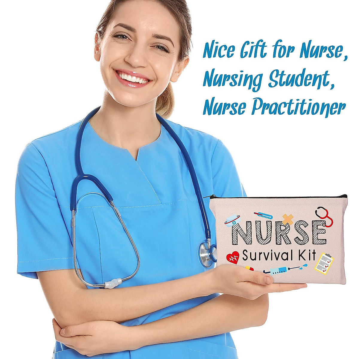 Saintrygo 20 Pieces Nurse Cosmetic Bag Nurse Survival Kit Makeup Bags Canvas Multi Purpose Zipper Pouch Nurse Practitioner Gifts for Women Nurses School Nurse Practitioner Supplies