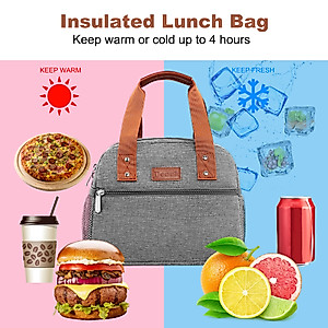 Lunch Bag for Women Freezable Lunch Tote Bag Organizer Reusable Cooler Lunch Box for Adult Outdoor Work,School and Picnic Insulated Lunch Bag with Pocket (Gray)