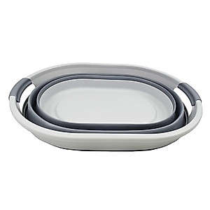 SAMMART 28L (7.4 gallon) Oval Collapsible Plastic Laundry Basket - Foldable Pop Up Storage Container/Organizer - Portable Washing Tub - Space Saving Hamper/Basket (1, Grey)