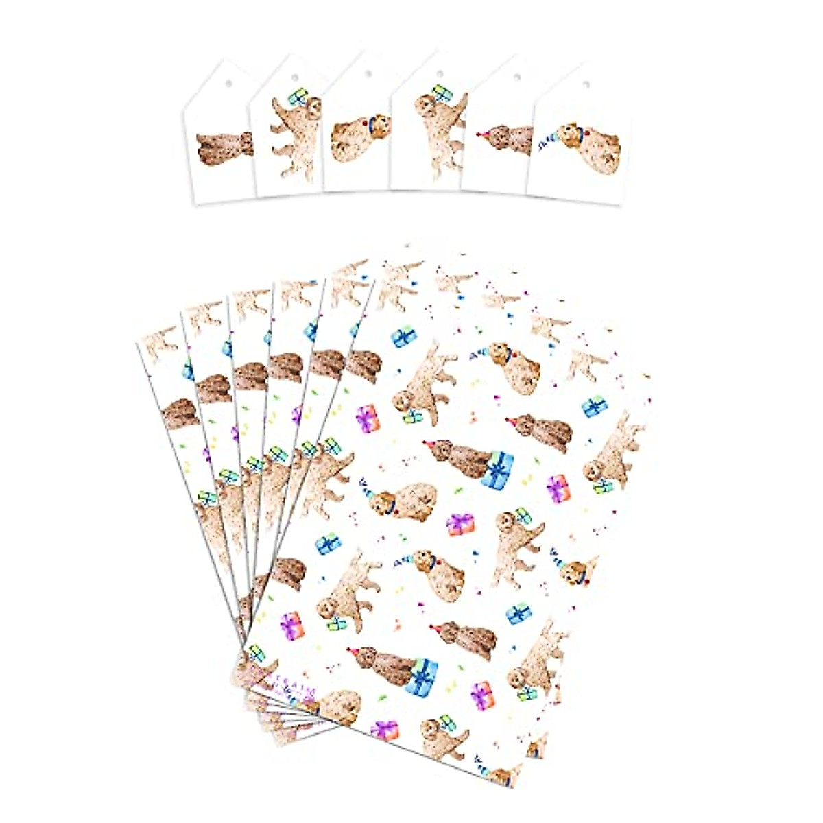 CENTRAL 23 Birthday Gift Wrap - Dog Wrapping Paper - 6 Sheets Funny Gift Wrap For Men And Women - Cockapoo Birthday Party - For Fur Mom Or Dog Dad - Vegan Ink - Comes With Cute Stickers