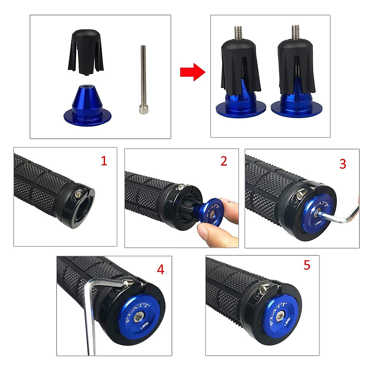 PLATT Bicycle Bar End Plugs Aluminum Bike Handlebar Cap for Road Bike Mountain Bike BMX (One Pair)