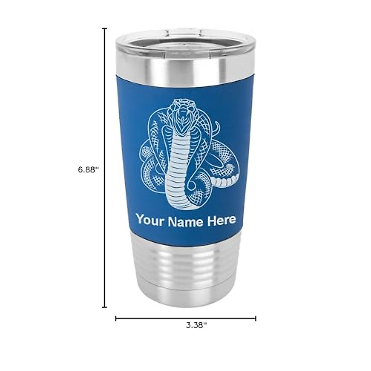 LaserGram 20oz Vacuum Insulated Tumbler Mug, Cobra Snake, Personalized Engraving Included (Silicone Grip, Dark Blue)