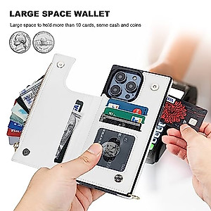 Bocasal Crossbody Wallet Case for iPhone 14 Pro Max with RFID Blocking Card Slot Holder, Magnetic Flip Folio Purse Case, PU Leather Zipper Handbag with Detachable Lanyard Strap 6.7 Inch 5G (White)