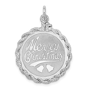 Sterling Silver Anti-Tarnish Treated Merry Christmas Disc Charm (approximately 30 x 22 mm)