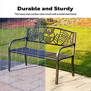 VIVOHOME 50 Inch Outdoor Garden Bench Cast Iron Metal Frame Patio Park Benches for Porch Yard Lawn with Pattern Backrest