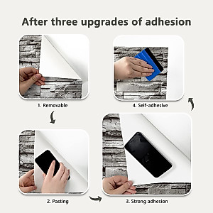 Jeweluck Stone Brick Wallpaper Peel and Stick Wallpaper 17.7inch×118.1inch Faux Stone Self Adhesive Wallpaper Kitchen Backsplash Gray Brick Contact Paper Stone Removable Wall Paper Decor Vinyl