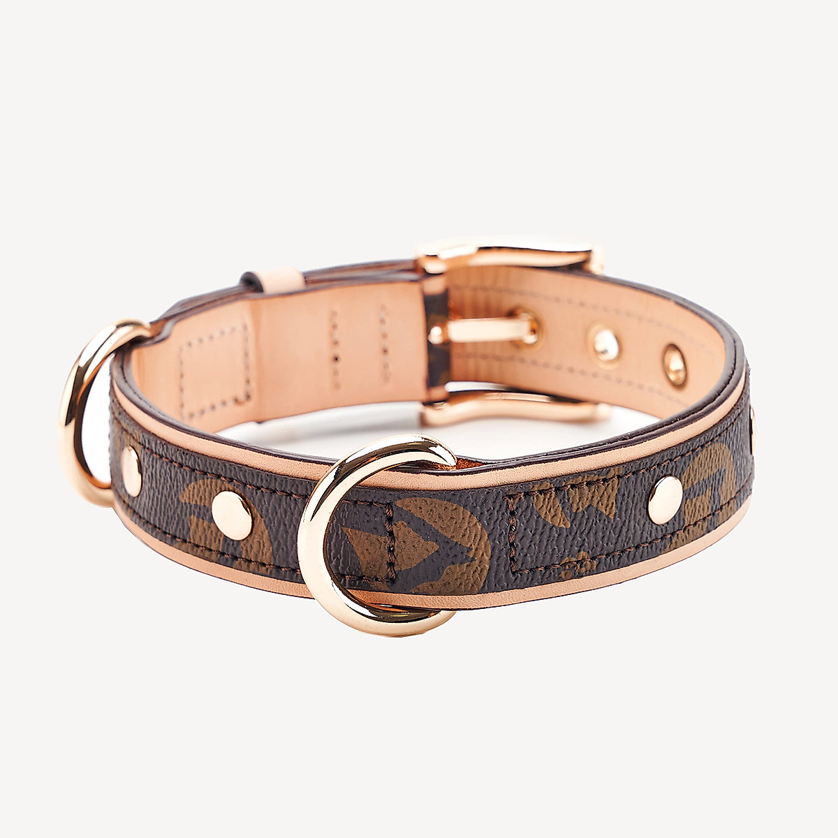 Thankspaw Leather Dog Collar Soft & Durable Strong Waterproof Collars Adjustable for Small Medium Large Dogs Brown M