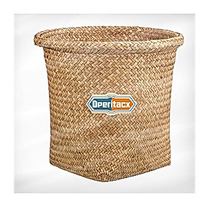 Operitacx Waste Basket Basket Woven Waste Rattan Trash Laundry Hamper Trash Can Garbage Container Bin Storage for Plant Pot Clothes Sundries 10.4X11.4 inch Laundry Wicker Seagrass Baskets