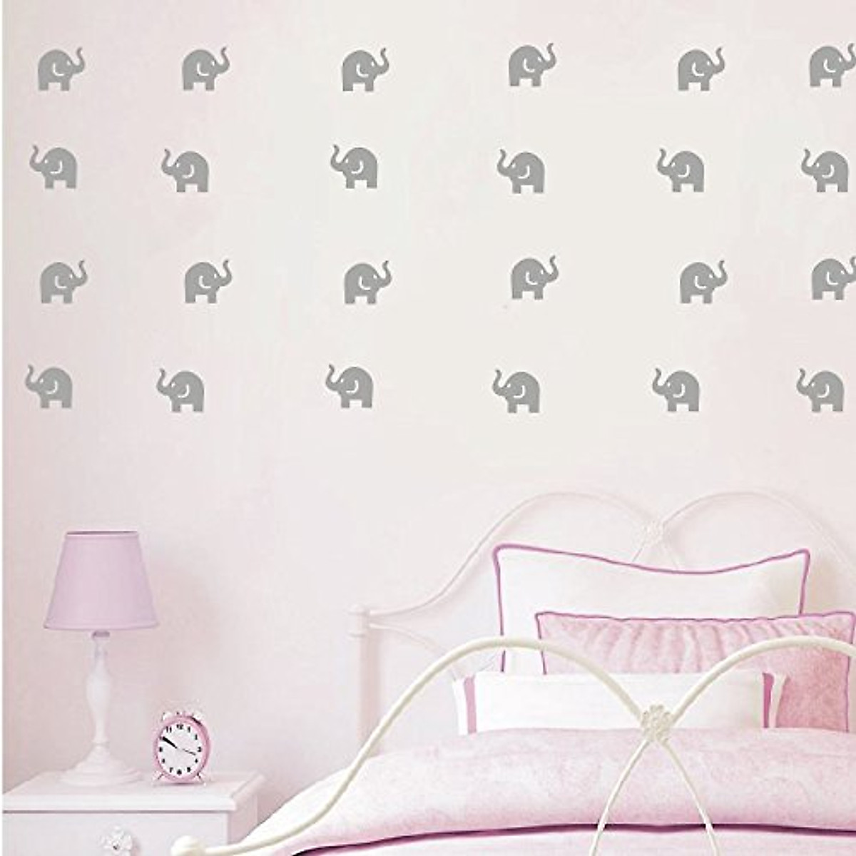 Cute Elephant Decal -36 Set Elephant Wall Decor Stickers for Kids Bedroom- Art Vinyl Removable Nursery Room Wall Decals (Light Gray)