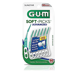 GUM Soft-Picks Advanced, Easy to Use Dental Picks for Teeth Cleaning and Gum Health, Disposable Interdental Brushes with Convenient Carry Case, Dentist Recommended Dental Picks, 90ct (3pk)
