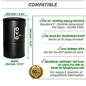 OVO, Black Compact and Powerful Central Vacuum System, Condo Vac, 630 Air Watts, Use with Disposable Bags, 18L or 4.75Gal
