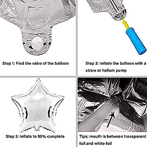 Silver Birthday Decorations,Silver Metallic Confetti Latex Balloons,Silver Happy Birthday Balloons Banner with 2Pcs Large Silver Star Foil Balloons,Silver Fringe Curtains Photo Booth Props