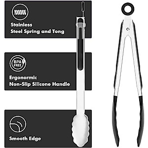 ChefAide Set of 2 Cooking Tongs,600ºF High Heat-Resistant,Kitchen Utensils,Cooking Utensils for Grill,Salad,BBQ,Frying,Baking,Serving 9/12 inches