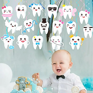 Tooth Party Hanging Swirls First Tooth Party Decoration 20Pcs Tooth Birthday Party Decorations Teeth Baby Shower Decor Hanging Streamers for Dental Party Baby Shower Supplies
