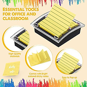 10 Pads Lined Post Notes with Pop up Sticky Note Dispenser Holder 3x3 Inch Clear Top Black Base, Self Stick Notes with Lines Adhesive Ruled Memo Pads Refills, 100 Sheets/pad