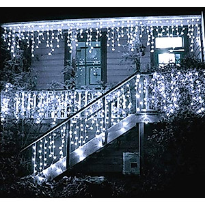 HISHINY LED Icicle Christmas Lights Outdoor,400 Led 32ft 8 Mode Clear Wire Icicle Lights String with 75 Drop,Plug in Extendable Christmas Lights for Garden Decoration, Festival, Holiday(Cool White)