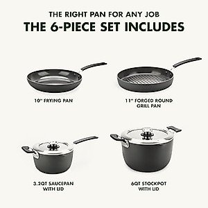 GreenPan Levels Stackable Hard Anodized Healthy Ceramic Nonstick, 6 Piece Cookware Pots and Pans Set, PFAS-Free, Dishwasher Safe, Black