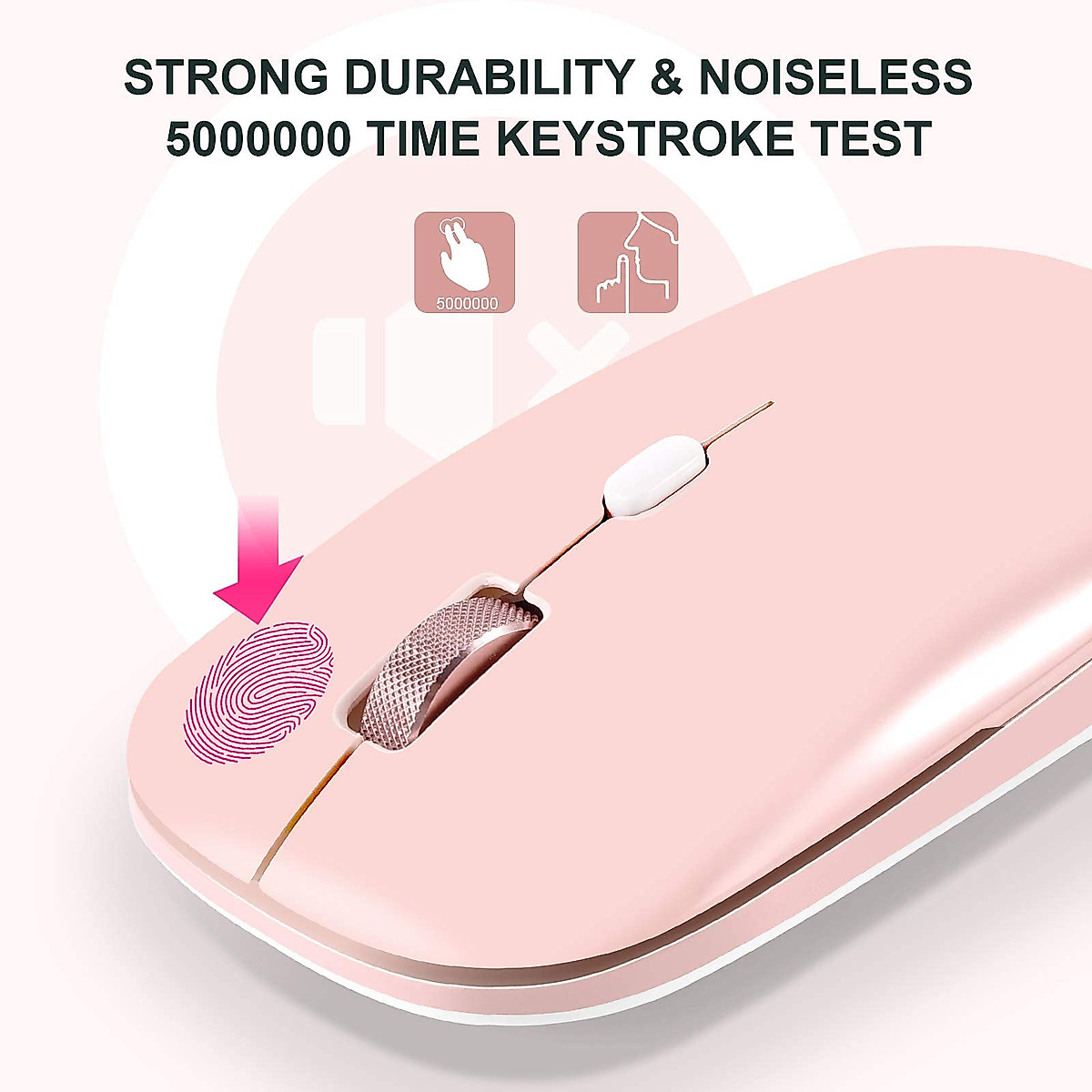 PINKCAT Wireless Flat Mouse, 2.4G Optical Mouse, Computer Mouse for Laptop, PC, Computer, Chromebook, Notebook, Especially Designed for Computer Bags (Pink)