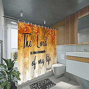 Gold Maple Leaves Shower Curtain Bible Verse Scripture Quotes Bath Curtain Accessories with 12 Hooks Polyester Fabric 66x72 in YLMYEA47