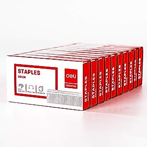Deli 10,000 Staples, Fits Deli 25, 40 and 60 Sheet Capacity Staplers, Standard 1/4 Inch Length, 24/6, Jam Free Sharp Chisel Point Design, 10 Boxes of 1,000 Staples, Fits Standard Staplers(0012N)