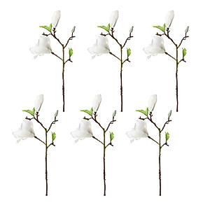 6 Stems Artificial 2 Head Magnolia Flowers, Realistic Silk Flower Bouquet for Floral Arrangements Home Table Decor Photo Props,White