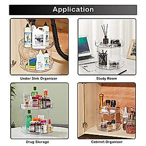 Wisekoti 2-Tier Lazy Susan Turntable for Cabinet and Table. Clear Acrylic Spice Rack, High-Grade Makeup and Carousel Organizer with 360° Rotation, Ideal for Kitchen, Bathroom, and Dresser Storage