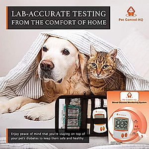 Pet Control HQ Blood Sugar Glucose Monitor System - Cat and Dog Glucose Monitoring Kit - Accurate Diabetes Testing 2 Calibrated Code-Chips, Lancets, Logbook - Monitor + 50 Test Strips