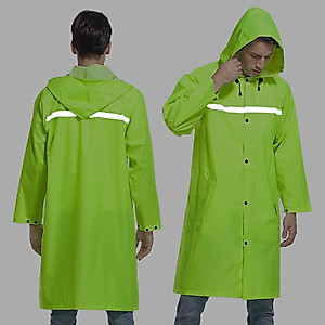 Mens Long Hooded Safety Rain Jacket Waterproof Emergency Raincoat Poncho(Green,XXL)