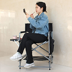 BAYIEIUI Medium Tall Folding Directors Chair with Side Table Storage Pocket Portable Camping Makeup Artist Bar Chair Supports 400 lbs 22.44" Seat Height