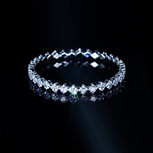 Square Cubic Zirconia Open Adjustable Cuff Bracelet for Women Men, White Gold Plated Personalized CZ Tennis Bracelet and Rhinestone Anklets Chain (Square CZ Bracelet)