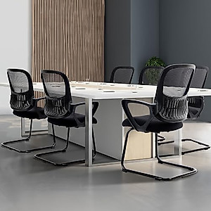 SMUG Desk Chair No Wheels Set of 2, Mid Back Computer Chair Ergonomic Mesh Office Chair with Larger Seat, Executive Sled-Base Task Chair with Lumbar Support and Armrests for Women Adults, Black