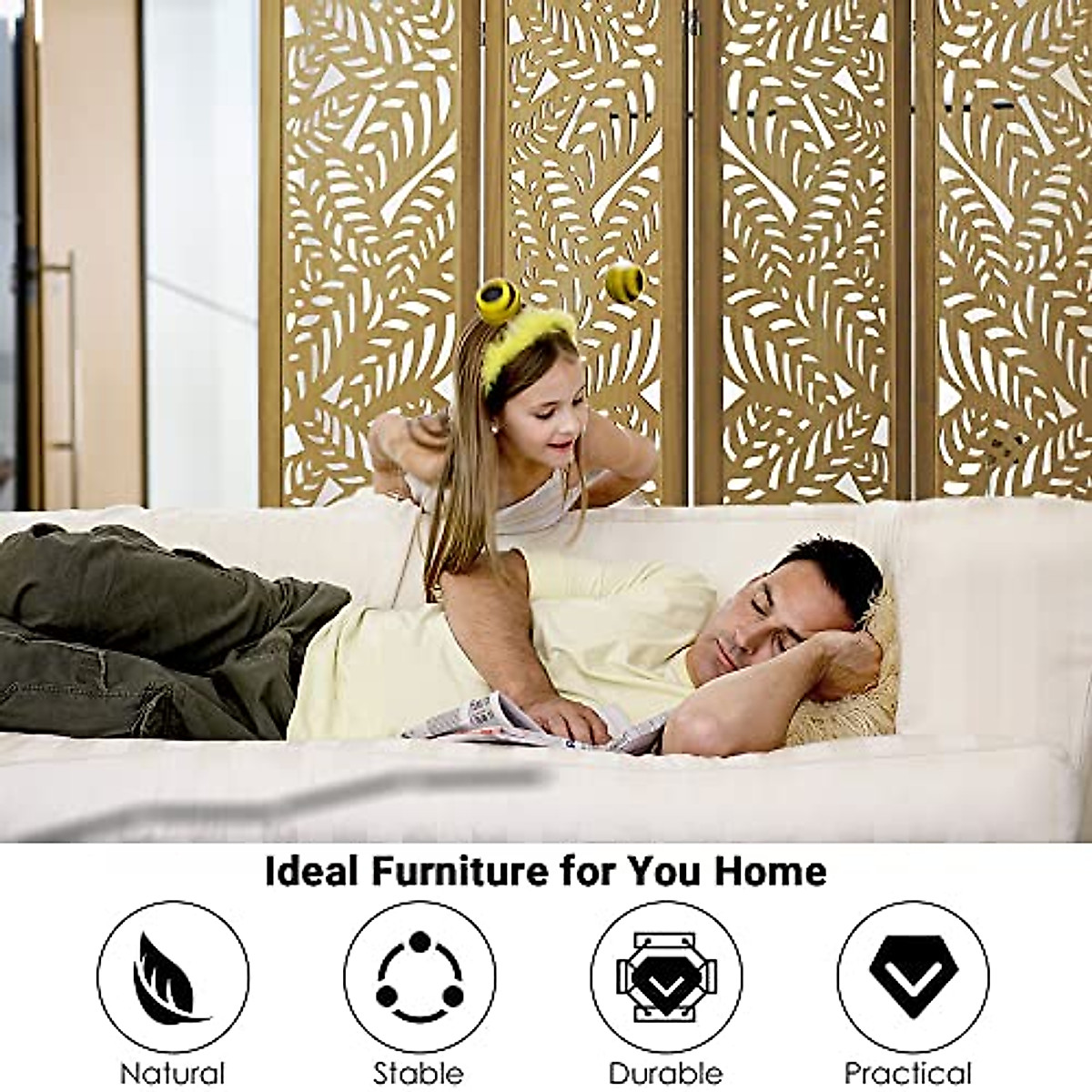 ECOMEX Cut-Out Room Dividers,5.6 FT Floral Cutouts Foldable Panel,Privacy Wall Portable Room Dividers Screen Wood Room Mesh Durable Design Freestanding Wooden Separator for Office(Brown Cut-Out)