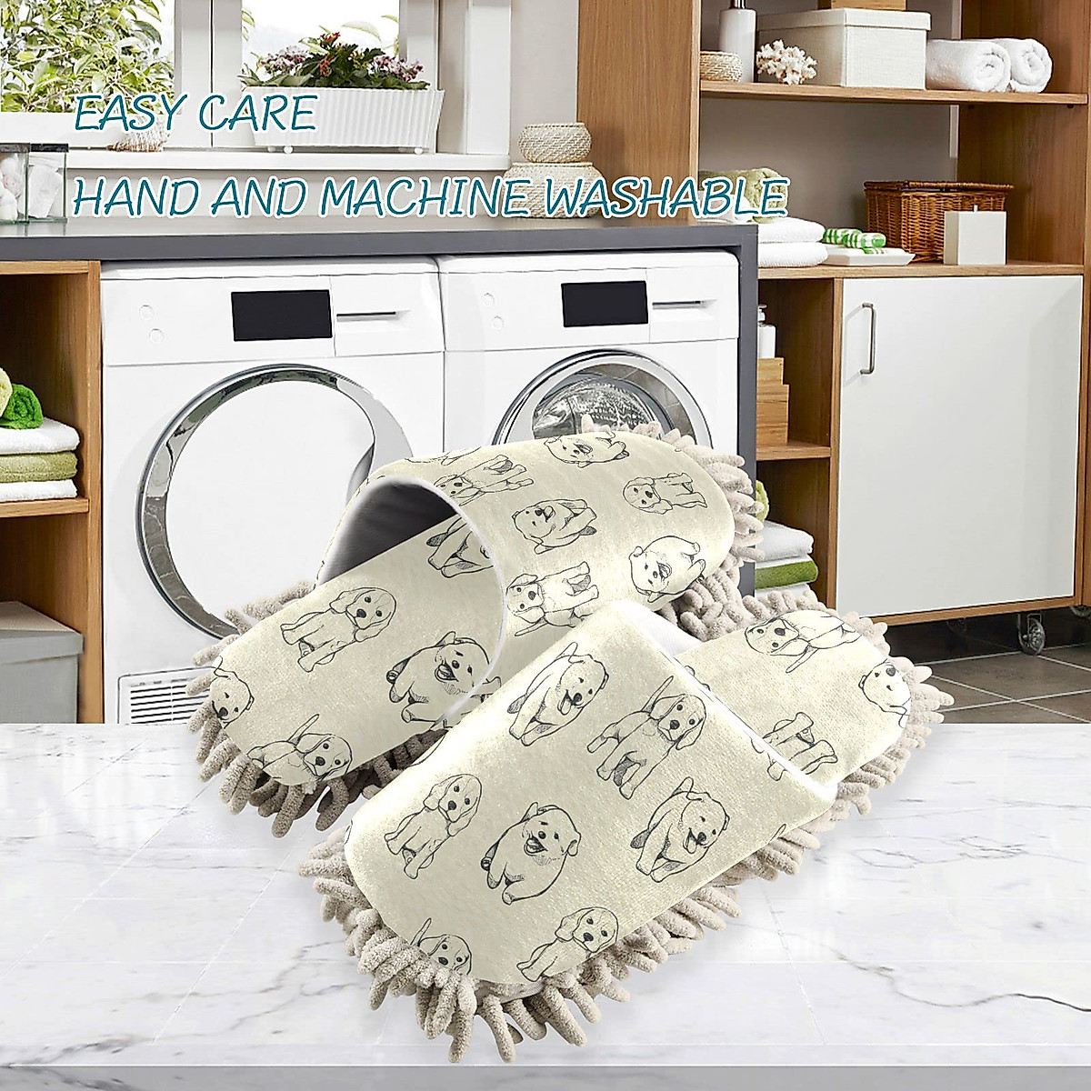 Dogs Mop Slippers Shoes Cover for Floor Cleaning Washable Hair Dust Dirty Cleaners Microfiber Mop Socks for Office House Kitchen