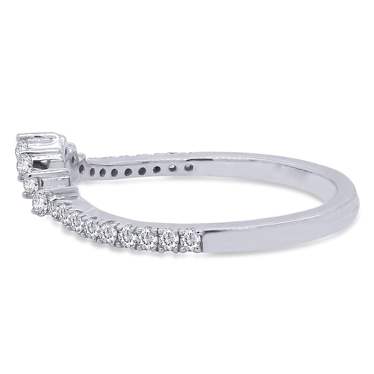 AFFY 1/5 Carat Round Shape White Natural Diamond Stacking Curved Wedding Band In 10K Solid White Gold (Clarity : I2-I3, Color : I-J, 0.2 Cttw) Size 8