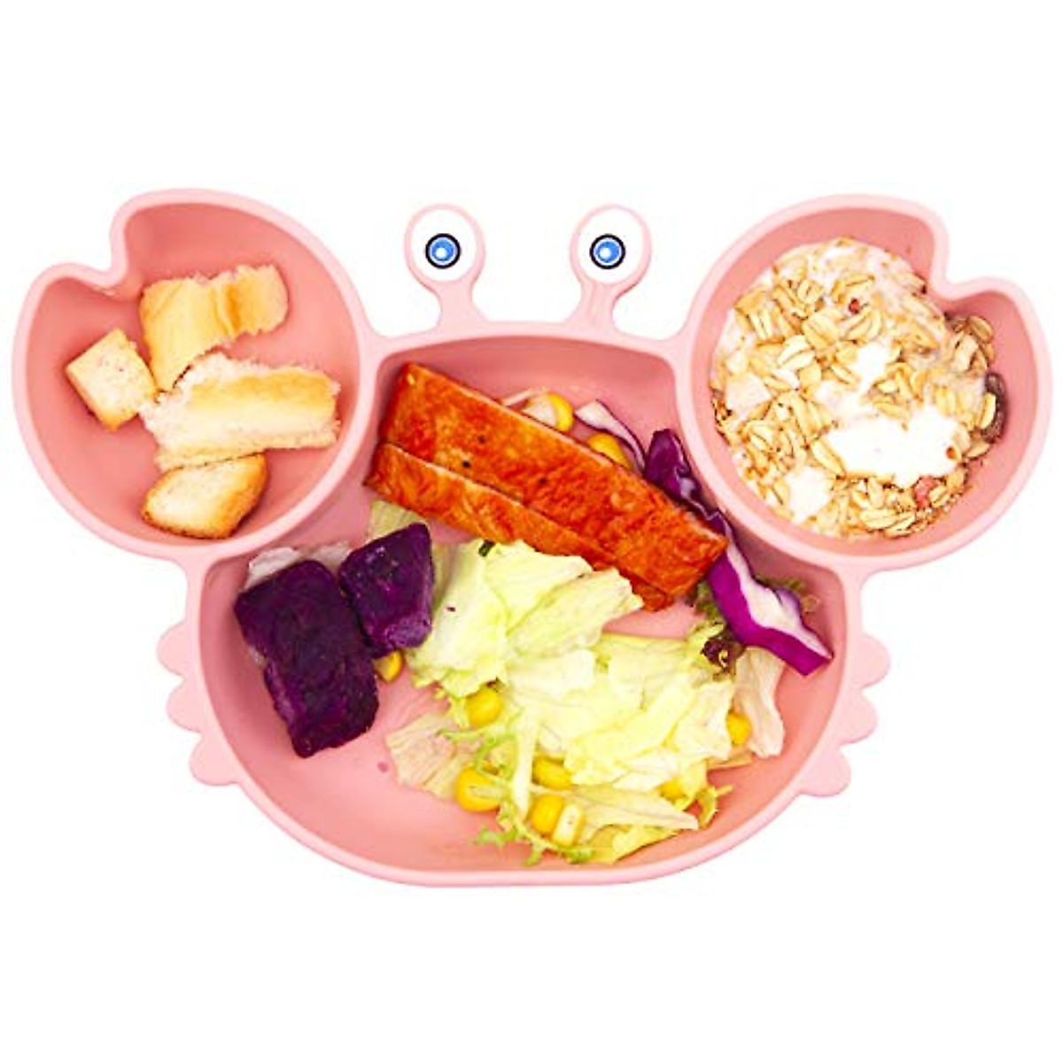 Silicone Suction Plate for Toddlers with Fork Spoon Set - Self Feeding Training Divided Plate Dish and Bowl for Baby and Toddler, Fits for Most Highchairs Trays (Pink)