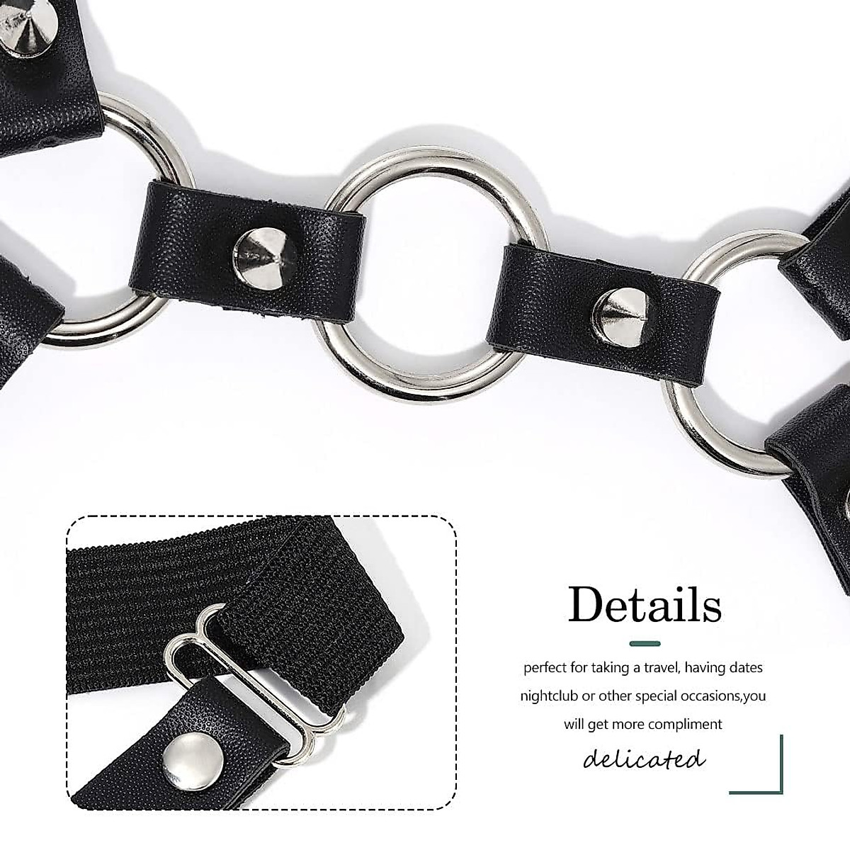 Bodiy Punk Leg Chain Black Gothic Rave Halloween Accessories Rivet Thigh Leg Body Chain Jewelry for Women and Girls (Black-02)