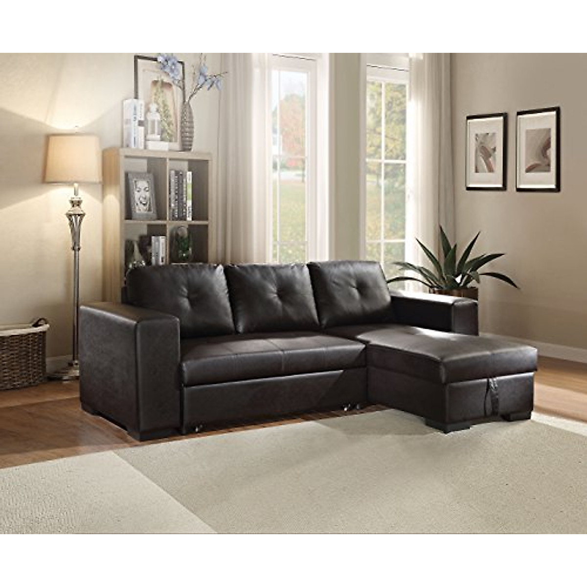 ACME FURNITURE Lloyd Black Faux Leather Sectional Sofa with Sleeper