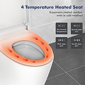 Smart Toilet with Bidet Built in, Auto Open/Close Lid, Auto Flush & Wash, Heated Seat, Foot Sensor, Digital Display, Remote Control, LED Nightlight