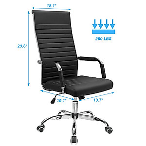 Furmax Ribbed Office Chair High Back PU Leather Executive Conference Chair Adjustable Swivel Chair with Arms, Black