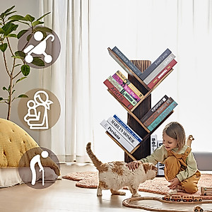 vicatova 4 Tier Solid Wood Tree Bookshelf, Shelves for Bedroom Living Room, Home Office, Bookshelf for Kids, Wooden Bookshelves Storage Rack for CDs, Movies, Books, Small Bookcase，Rustic Brown