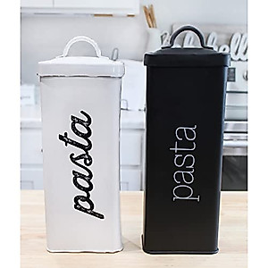 AuldHome Black Spaghetti Canister, Black Enamelware Contemporary Tall Pasta Storage Container