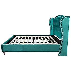 QHITTY Queen Size Bed Frame, Modern Velvet Button Tufted Upholstered Platform Bed with Nailhead Trim Headboard, Wood Slat Support, Easy Assembly, No Box Spring Needed