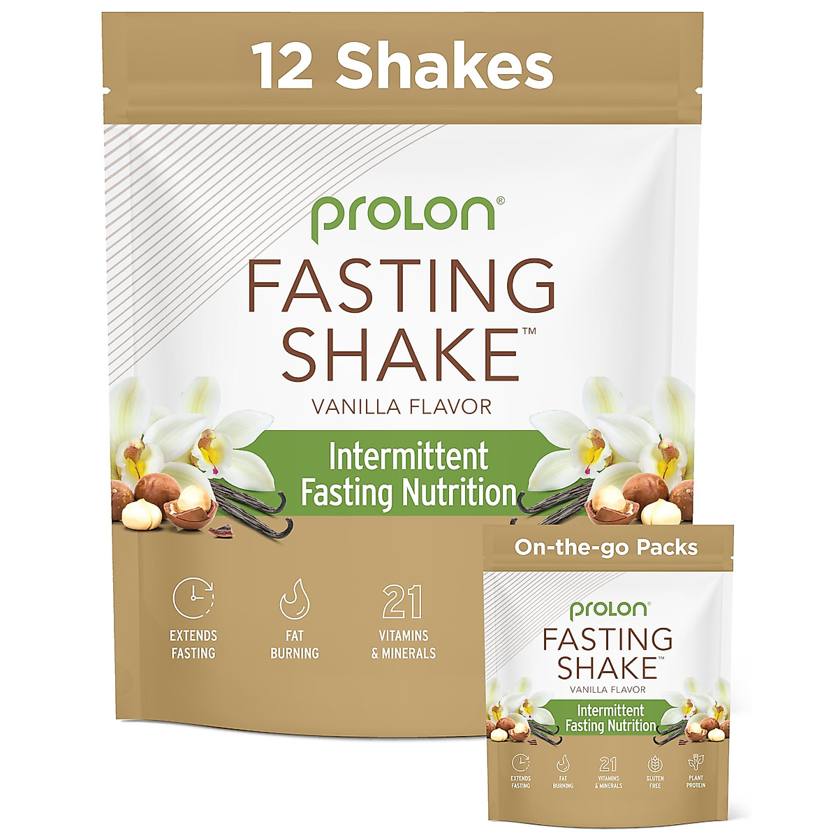 Prolon Intermittent Fasting Drink Mix | Shake for Intermittent Fasting | Vitamins, Fiber, Plant Based Protein, Superfoods | Keto, Vegan, Gluten Free, Dairy Free | Vanilla, (12 ct)