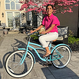 ACEGER 26 Inch Women Beach Cruiser Bike, Single Speed and 7 Speed, Adult Hybrid Bike Commuter Bicycle, Hi-Ten Steel Frame with Adjustable Handlebar and Saddle, Multiple Colors