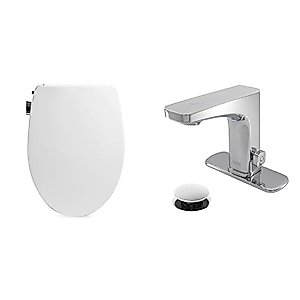 Bathroom Refresh Bundle Includes (1) Bio Bidet by Bemis Slim Zero Bidet Toilet Seat, Elongated, White and (2) Grove Motion Activated Hands Free Bathroom Faucets in Chrome Finish